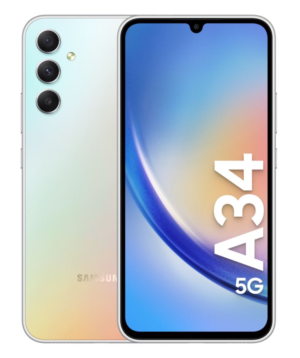 Samsung Galaxy A34 5G (128GB/Silver) uden abonnement.